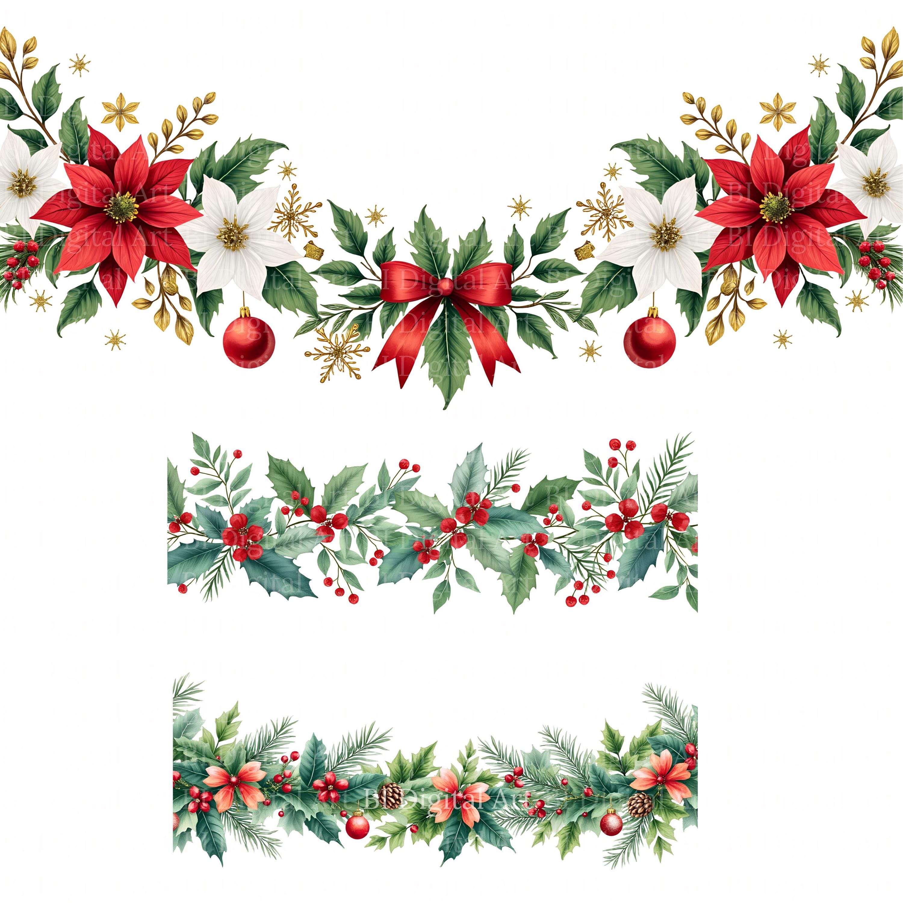 24 Christmas Garland Clipart, Festive-xmas Borders With Bells ...
