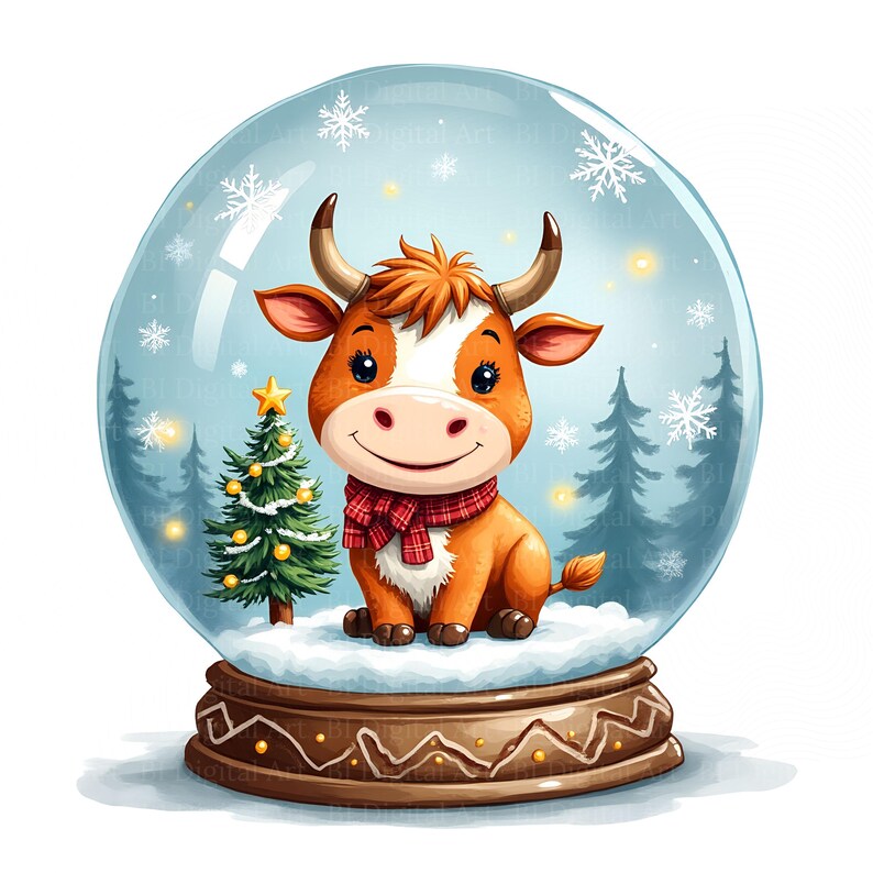 11 Highland Cow Snow Globe Christmas Cliparts – Cute Watercolor ...