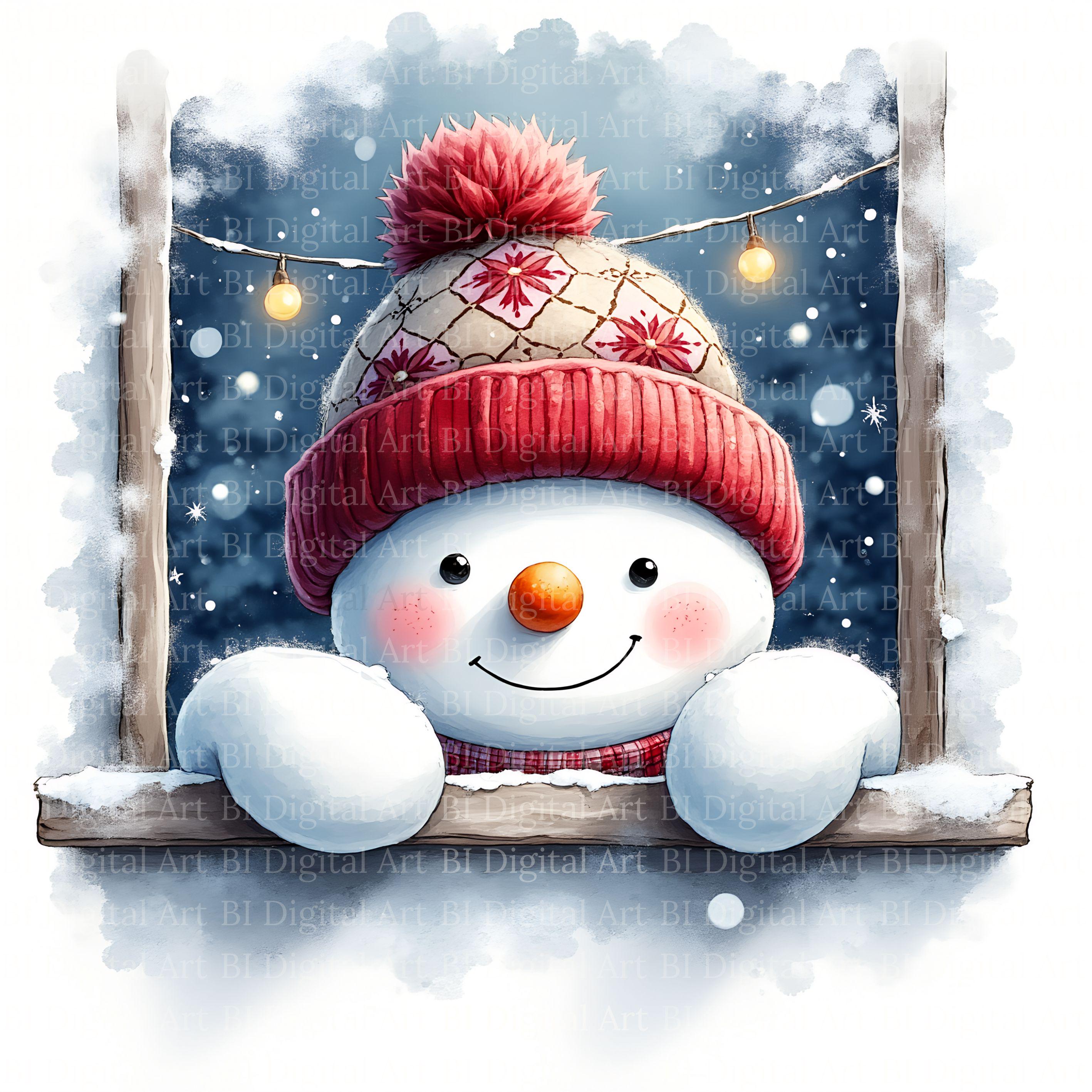 12 Peeking Snowman Cliparts – Cute Watercolor Snowmen From a Frosty ...