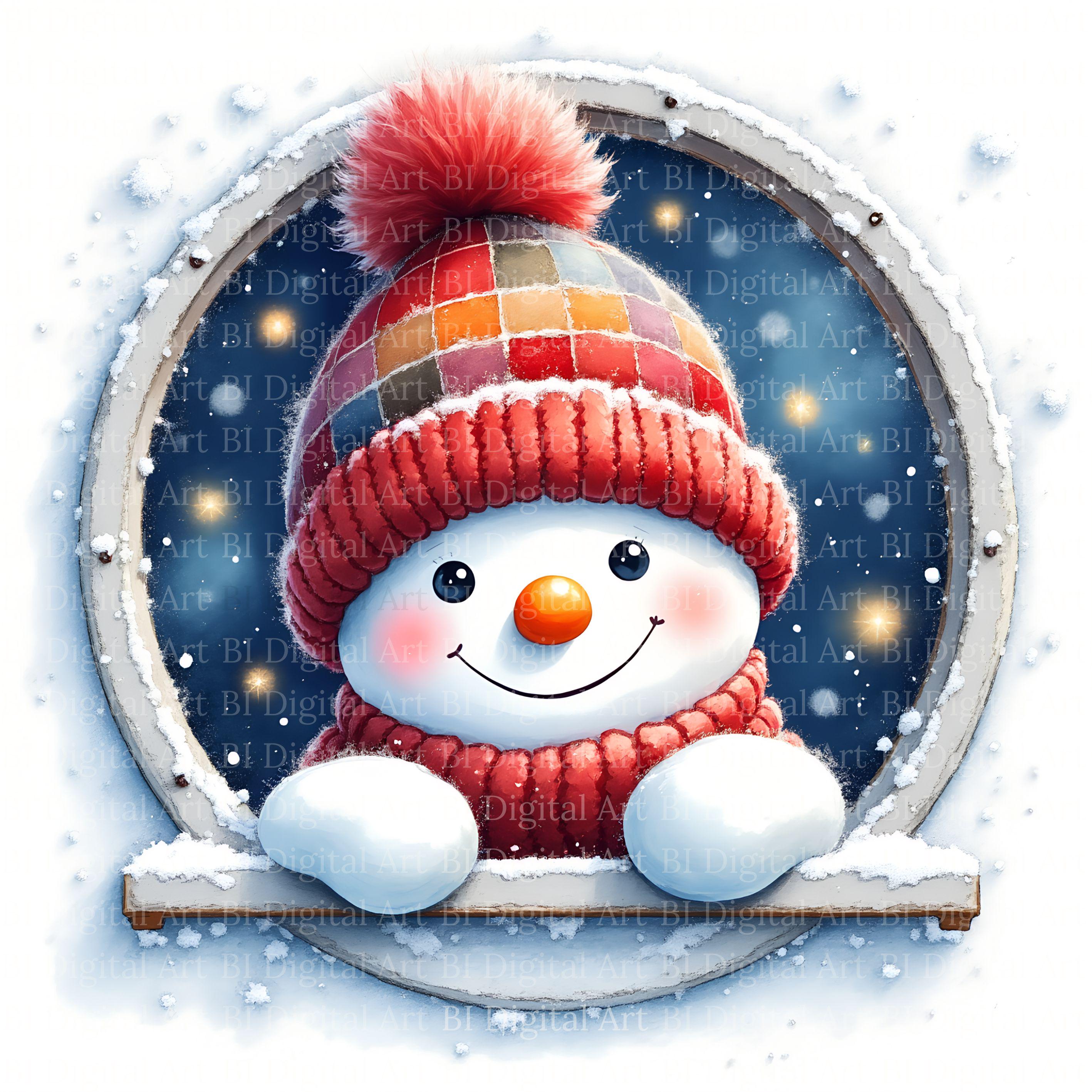 12 Peeking Snowman Cliparts – Cute Watercolor Snowmen From a Frosty ...