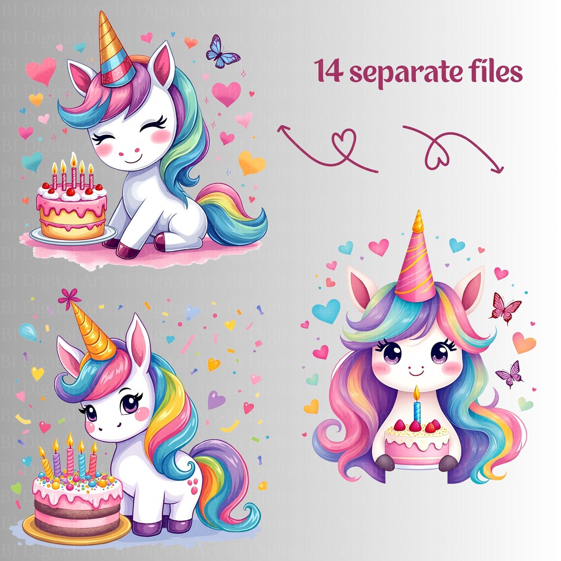 14 Cute Birthday Unicorn Clipart – Colorful Cartoon Unicorn With Cake ...