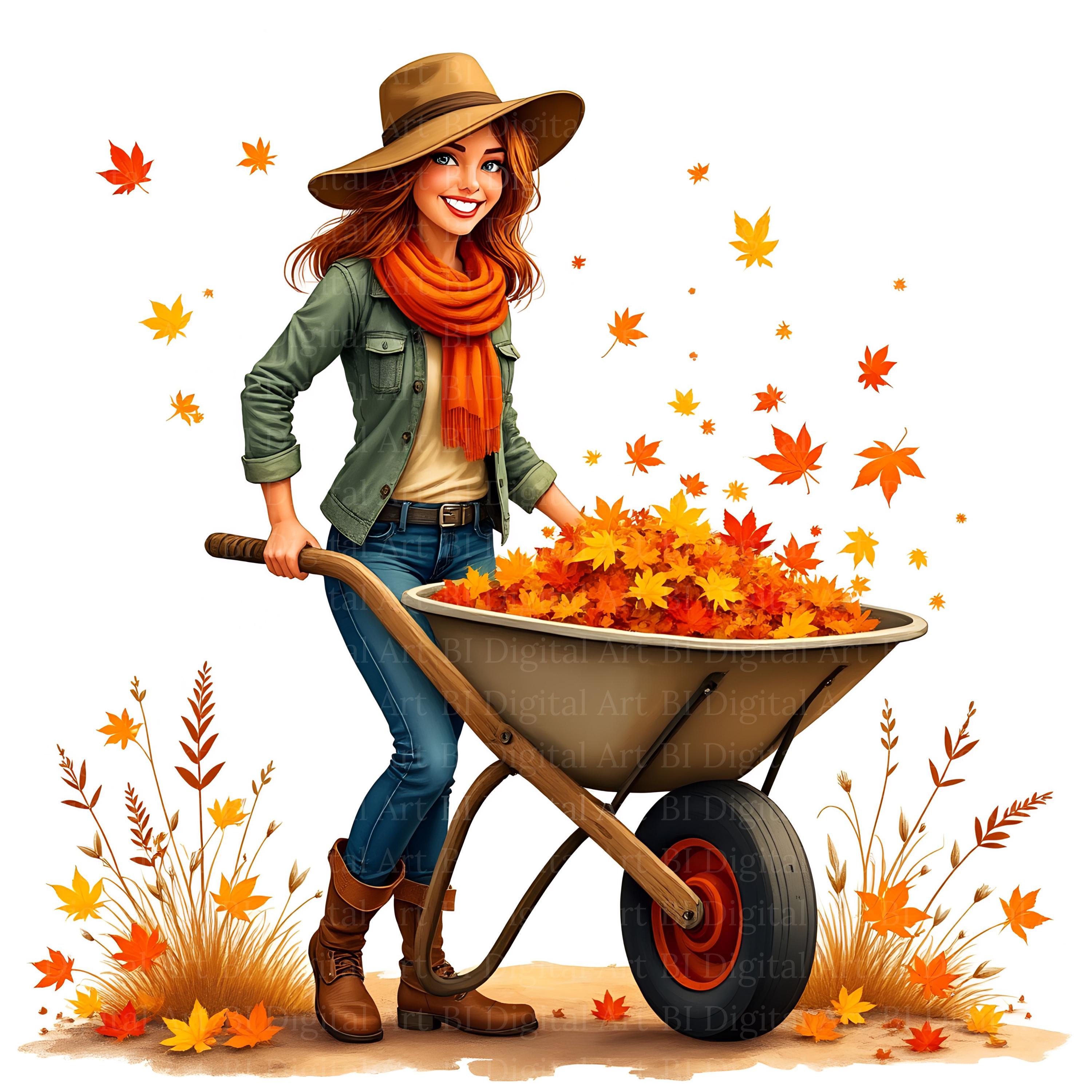 10 Woman With Wheelbarrow Cliparts, Autumn Leaves Wheelbarrow ...