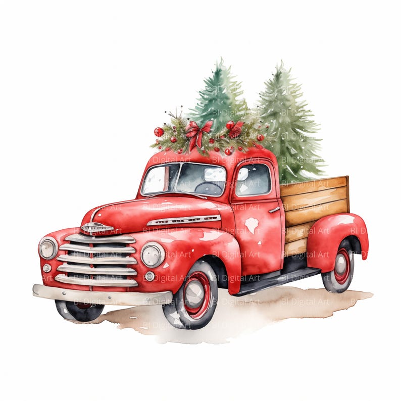 16 Christmas Car Cliparts – Festive Pickup With Trees and Gifts ...