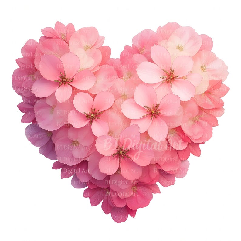Flower Heart Clipart Set – Romantic Roses & Petals Graphics (12 PNG JPG ...