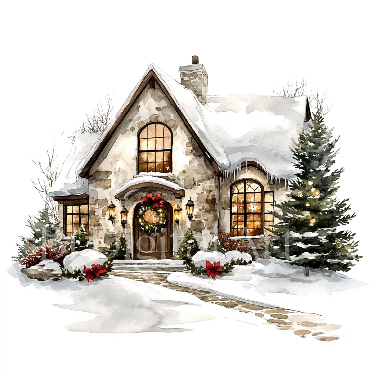 10 Winter House Clipart, Watercolor Winter Homes Clipart, Christmas ...