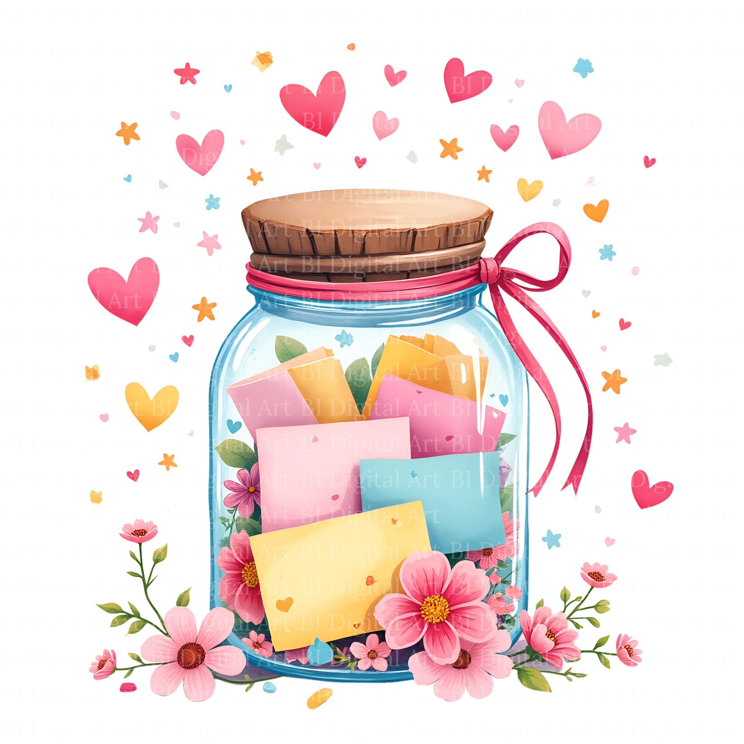 12 Friendship Jar Cliparts – Watercolor Notes & Hearts in a Glass Jar ...