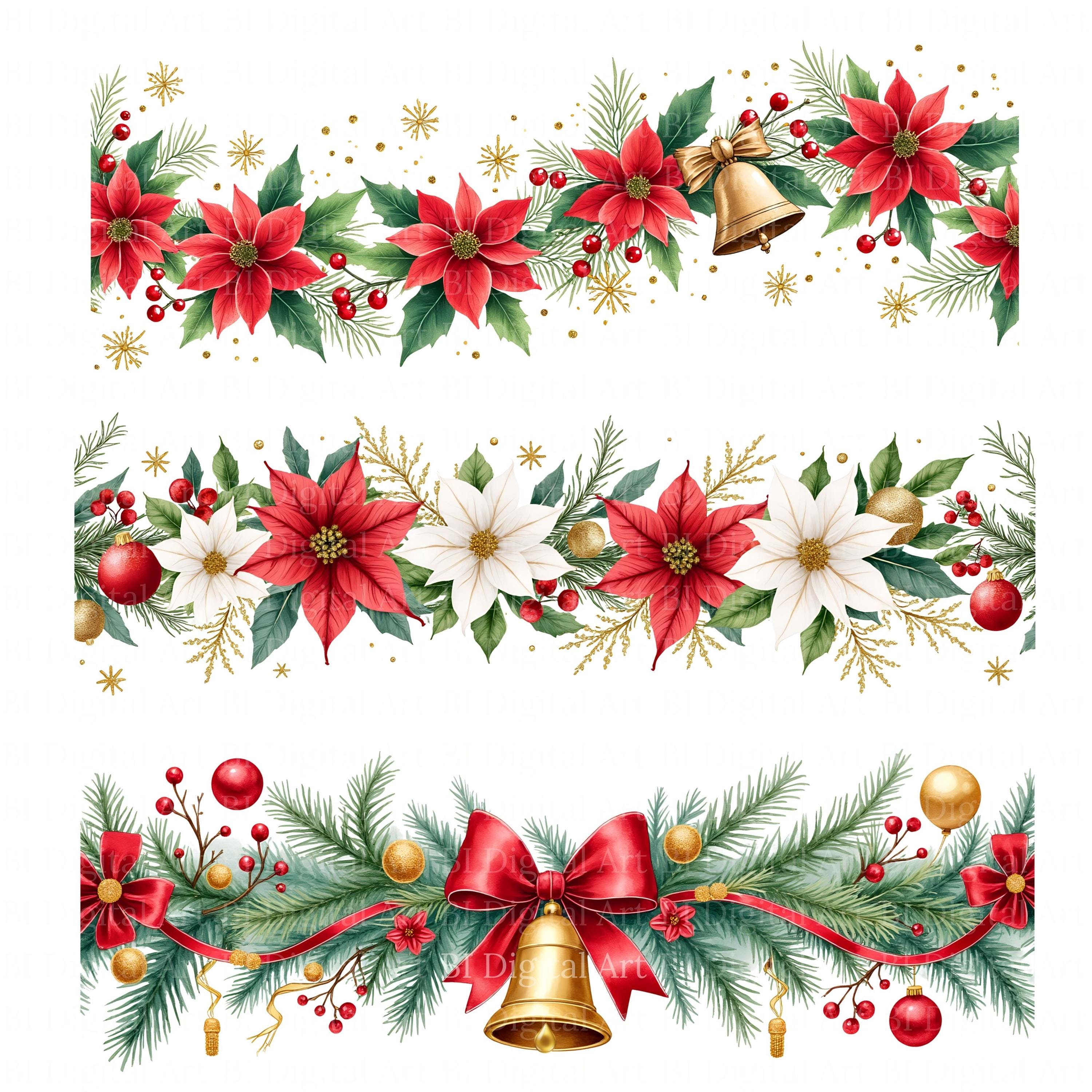 21 Christmas Garland Clipart, Festive-xmas Borders With Bells ...