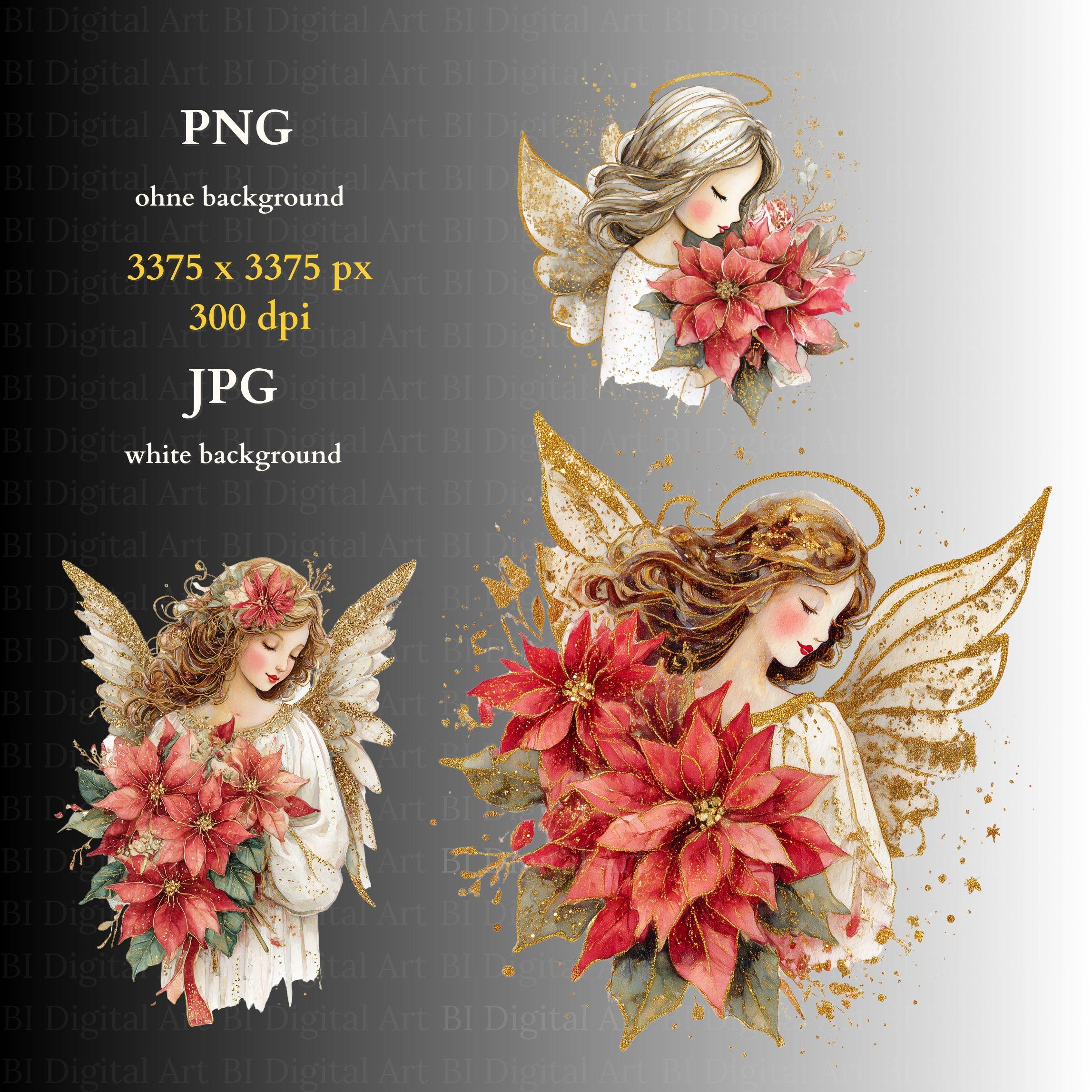 Watercolor Christmas Angel Clipart – 11 Elegant Angels With Poinsettia ...