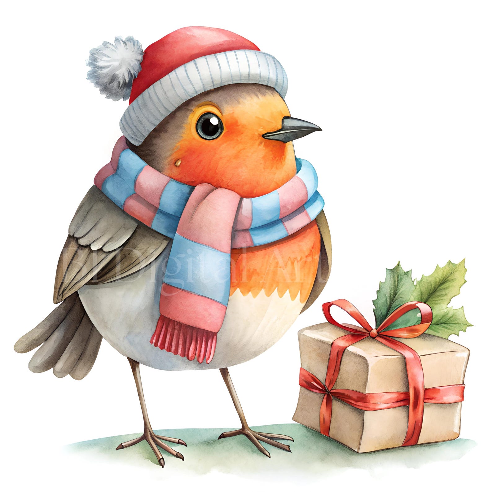 12 Christmas Robin Clipart, Winter Birds Clipart, Bird With Hat ...