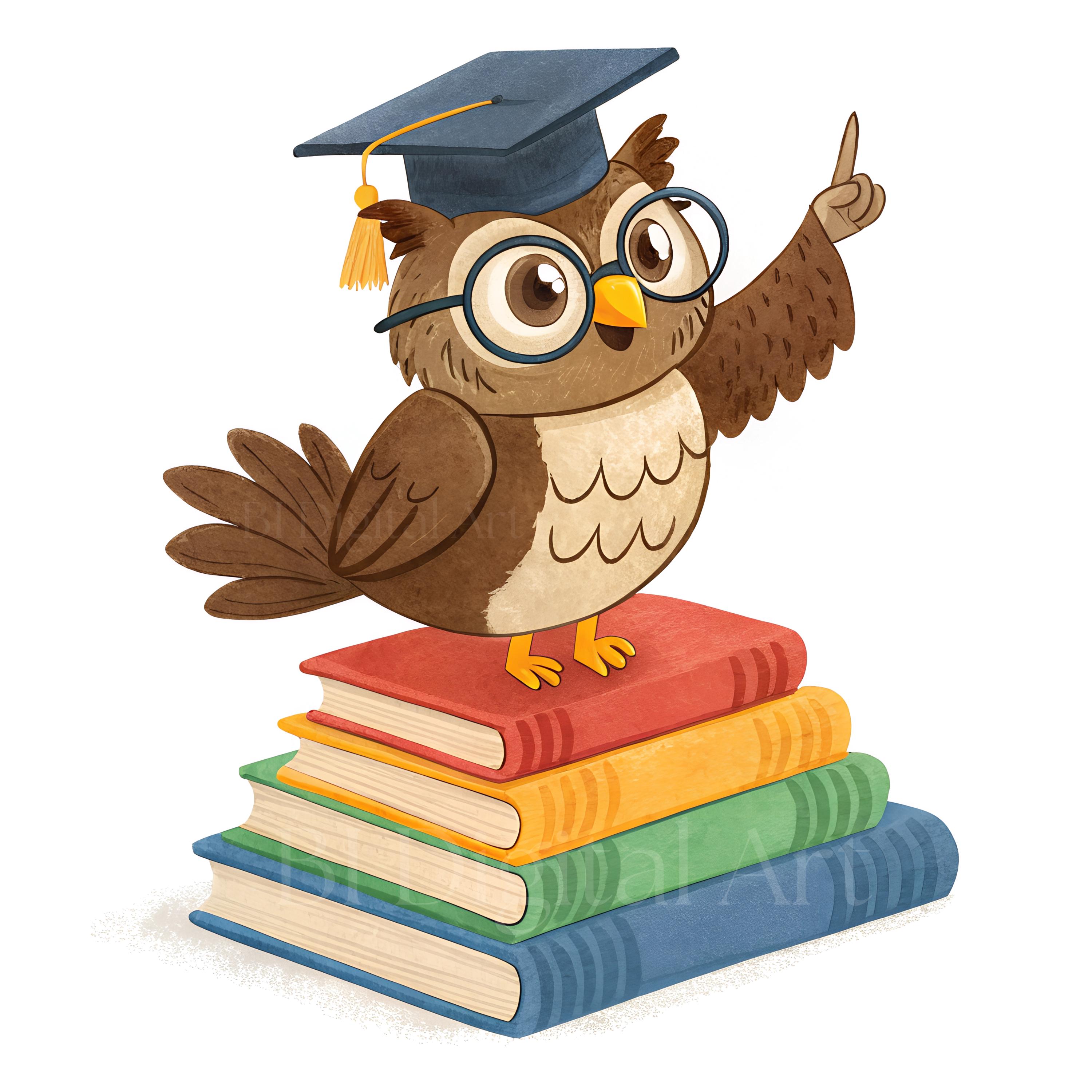 12 Wise Owl Cliparts in Cartoon-vector Style, Printable Watercolor ...