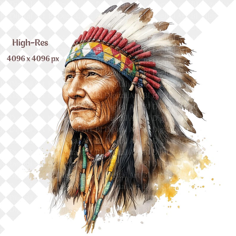 14 Native American Indian Chief Clipart, Indian Chief Images, Printable Watercolor, Hi-res PNG ...