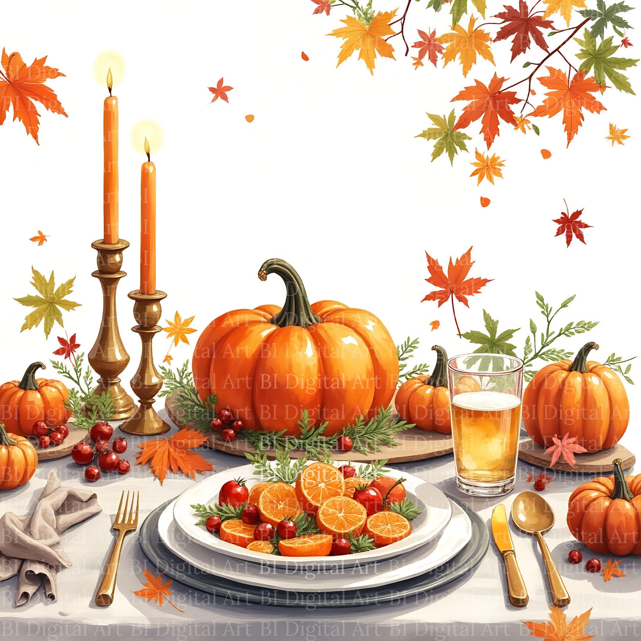10 Thanksgiving Dinner Cliparts, Watercolor Autumn Feast Illustrations ...
