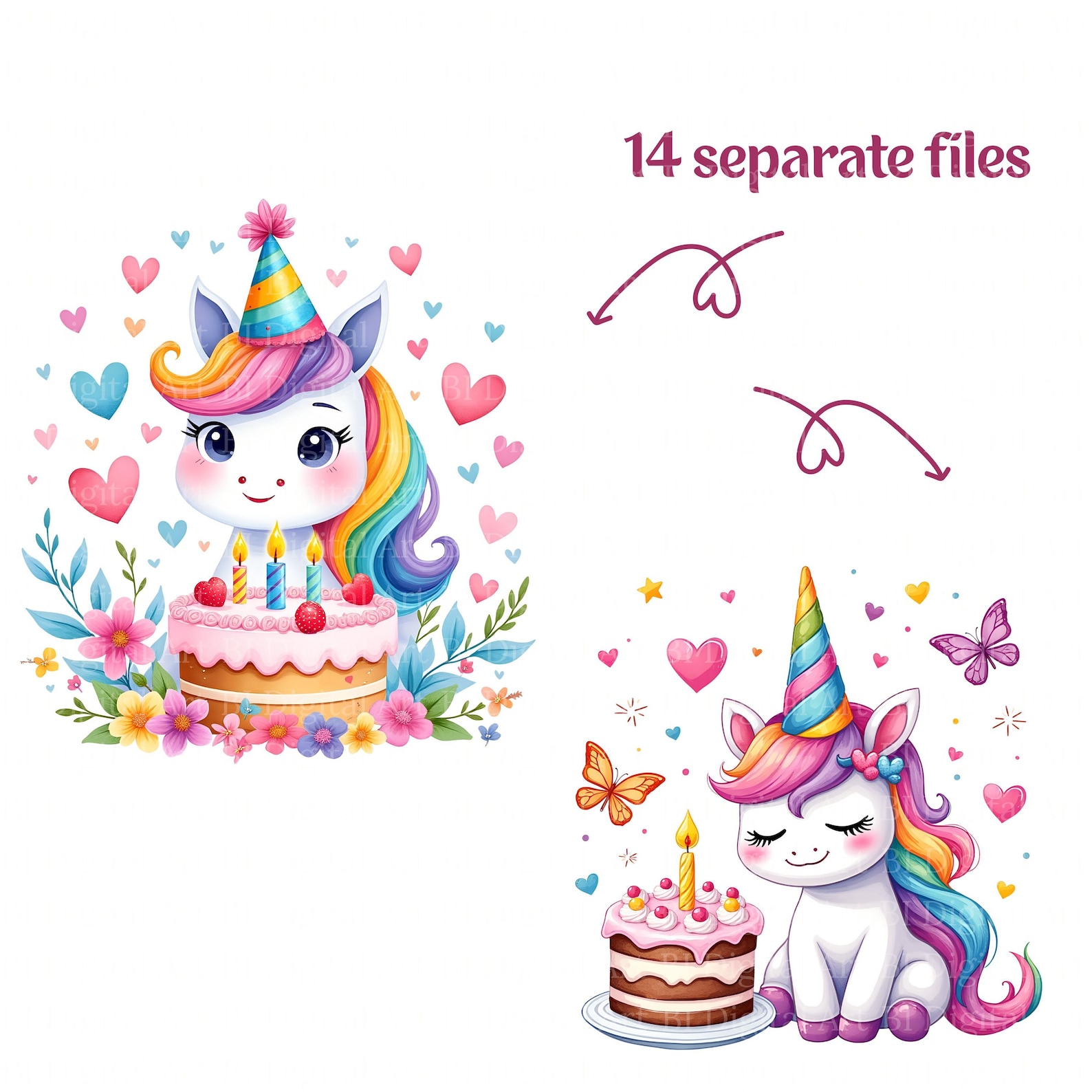 14 Cute Birthday Unicorn Clipart – Colorful Cartoon Unicorn With Cake ...