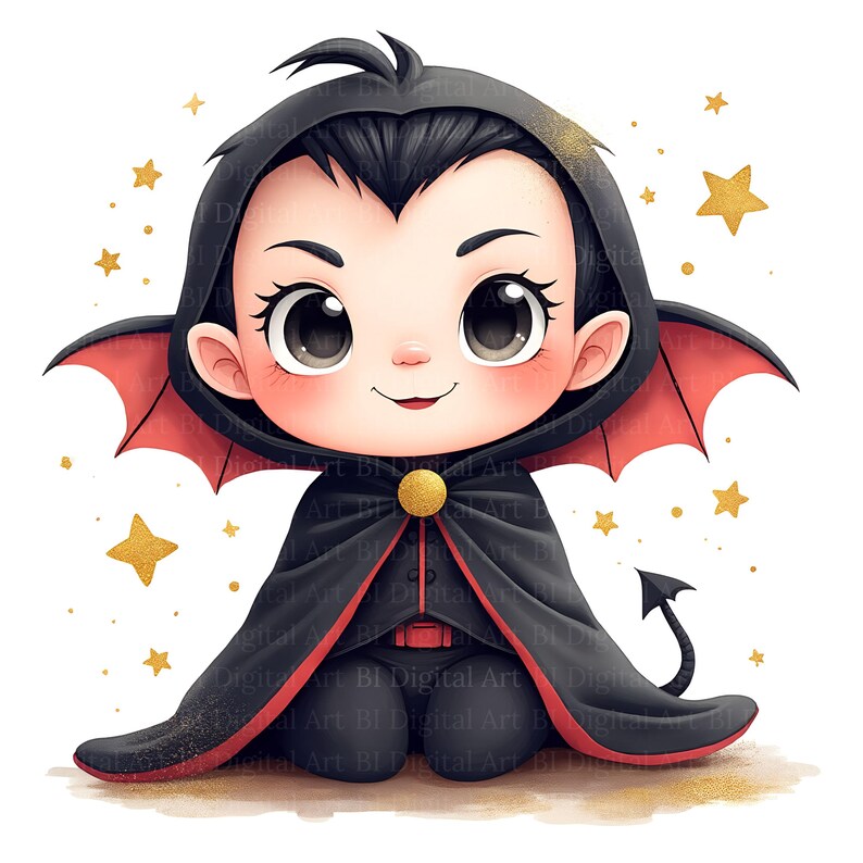 12 Cute Baby Vampire Cliparts – Watercolor Halloween Little Devil ...