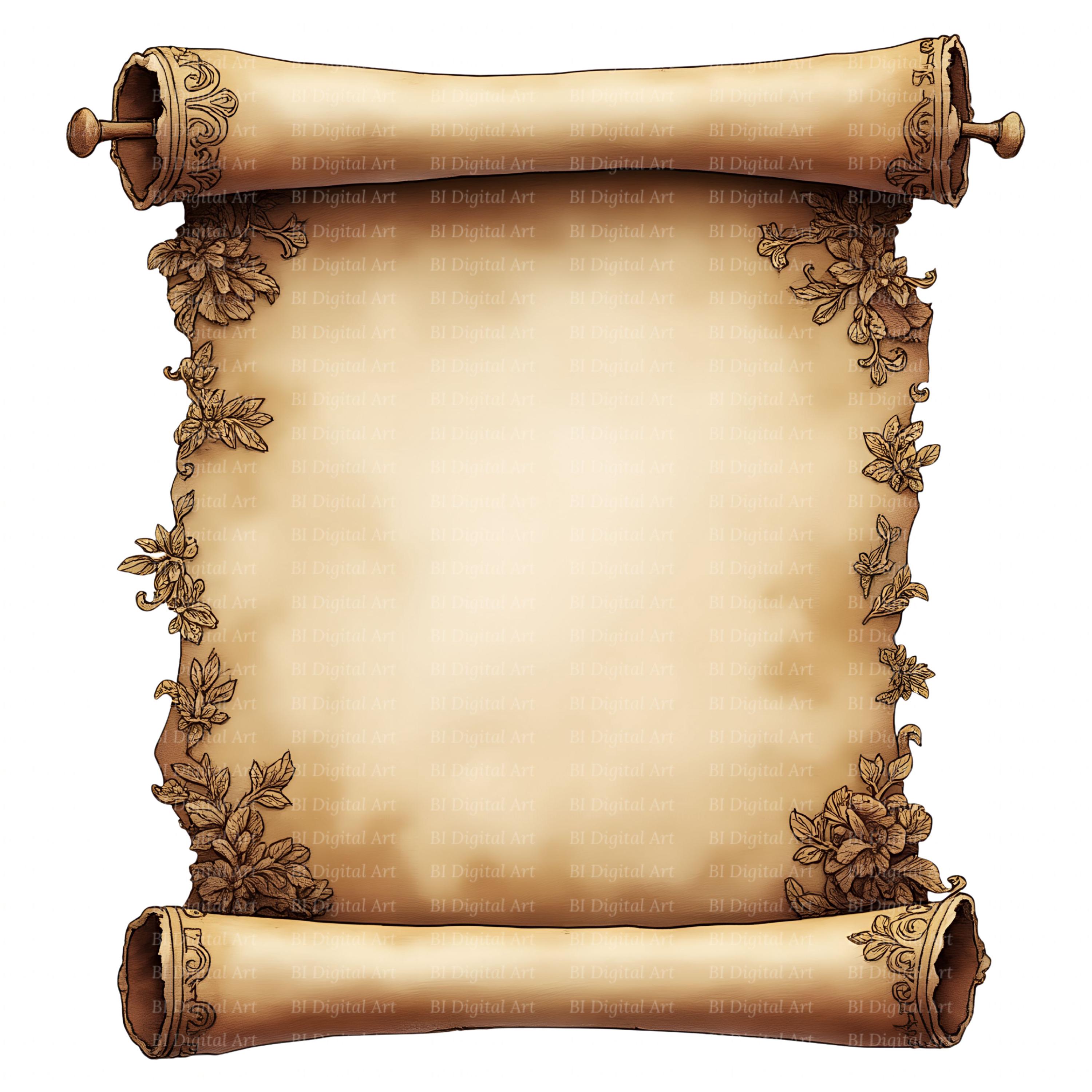 12 Vintage Scroll Paper Cliparts, Medieval Watercolor Scrolls ...