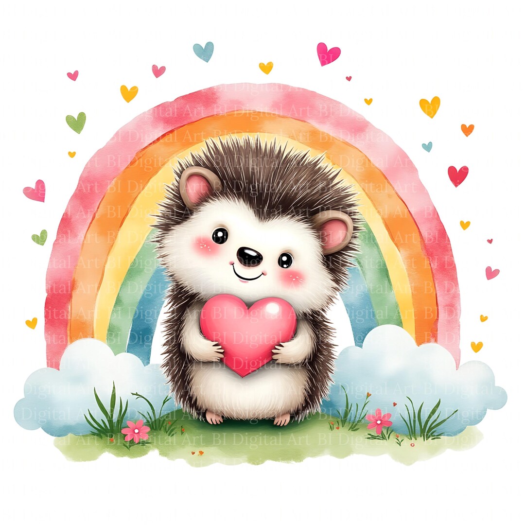 Hedgehog and Rainbow Cliparts – Cute Watercolor Cartoons Illustrations ...