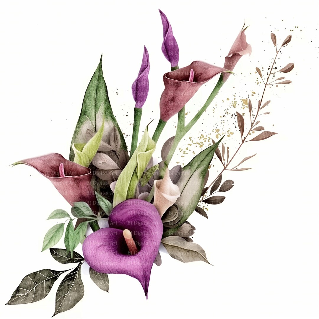 10 Calla Lily Bouquet Cliparts, Purple Calla Lilies, Flower Bouquet ...
