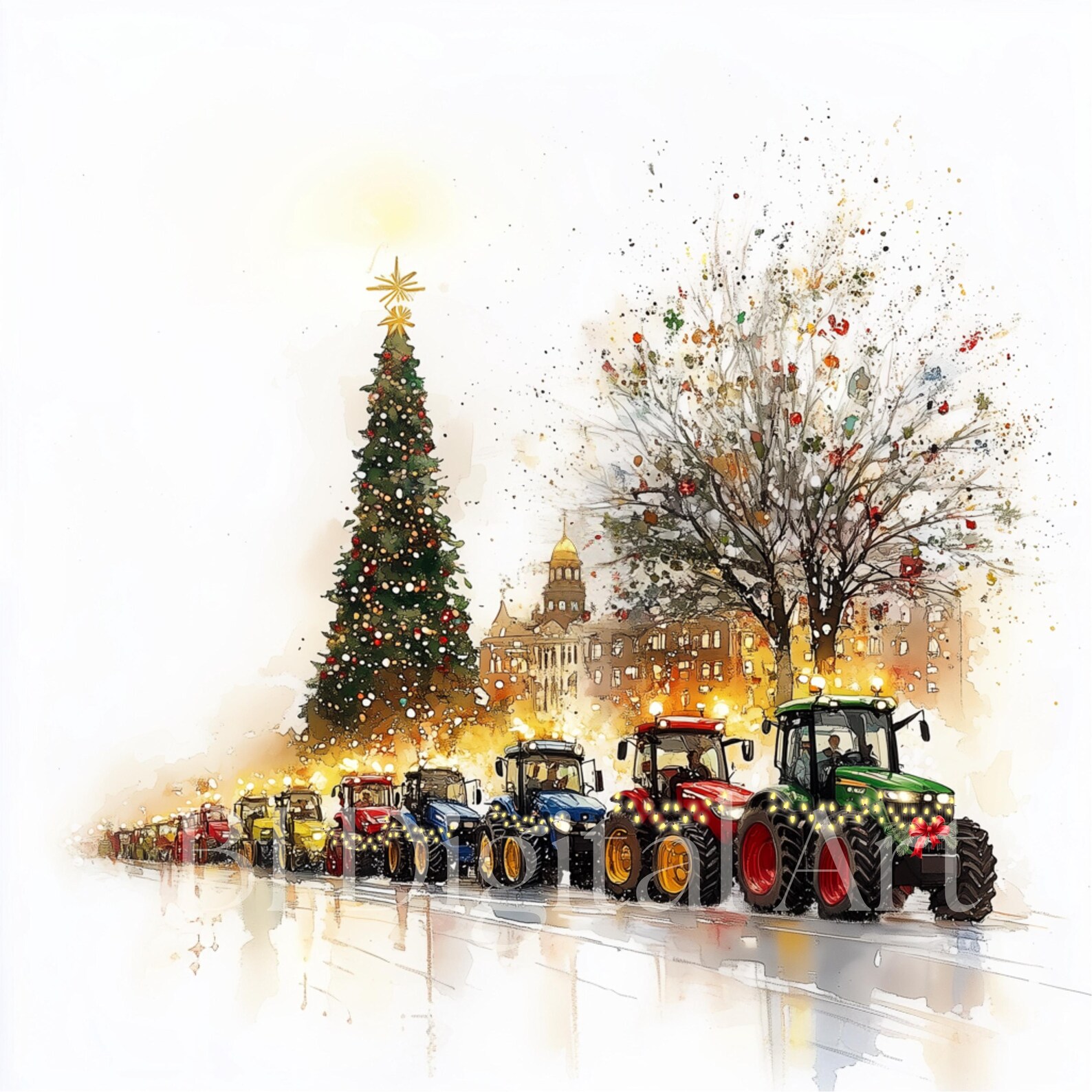 Farmers on Christmas Lights Tour, Christmas Tractor Clipart, Printable ...