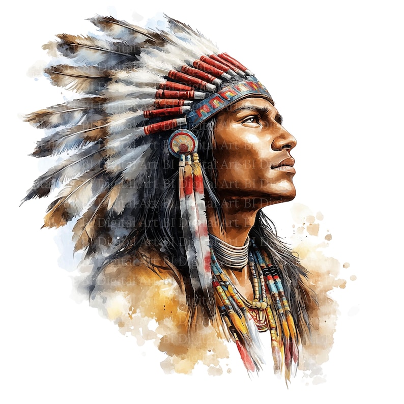 14 Native American Indian Chief Clipart, Indian Chief Images, Printable Watercolor, Hi-res PNG ...