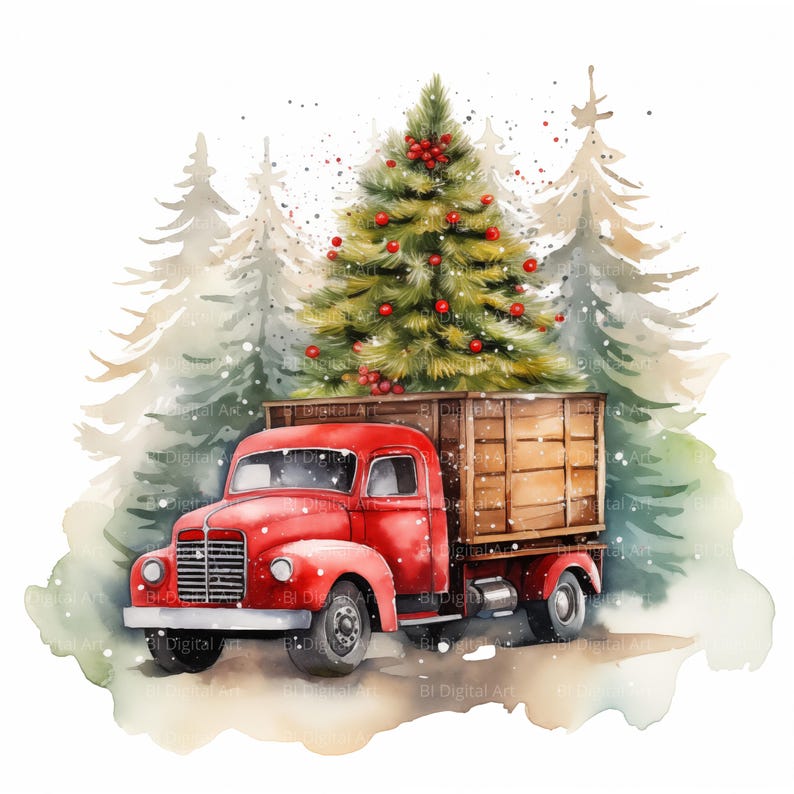16 Christmas Car Cliparts – Festive Pickup With Trees and Gifts ...