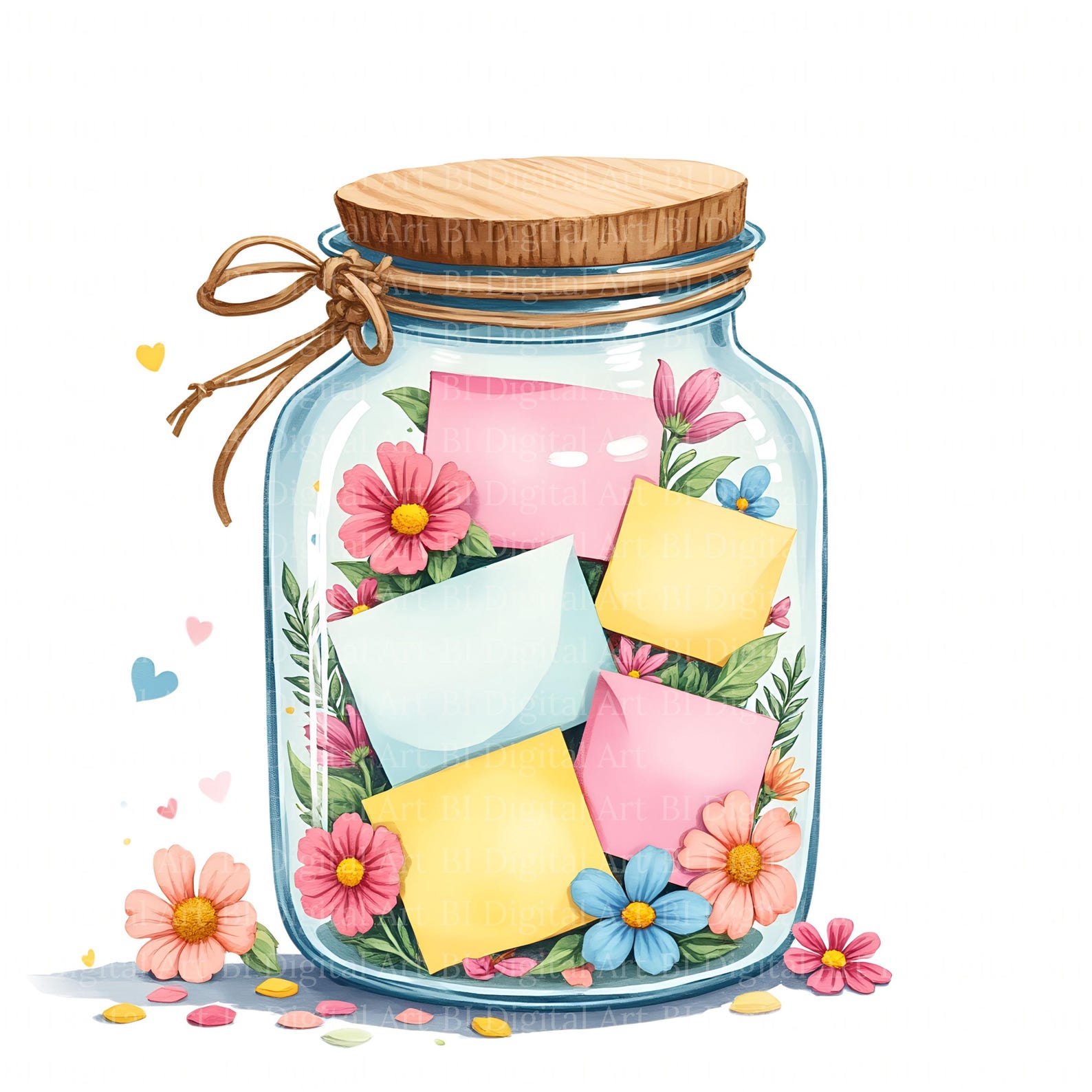 12 Friendship Jar Cliparts – Watercolor Notes & Hearts in a Glass Jar ...