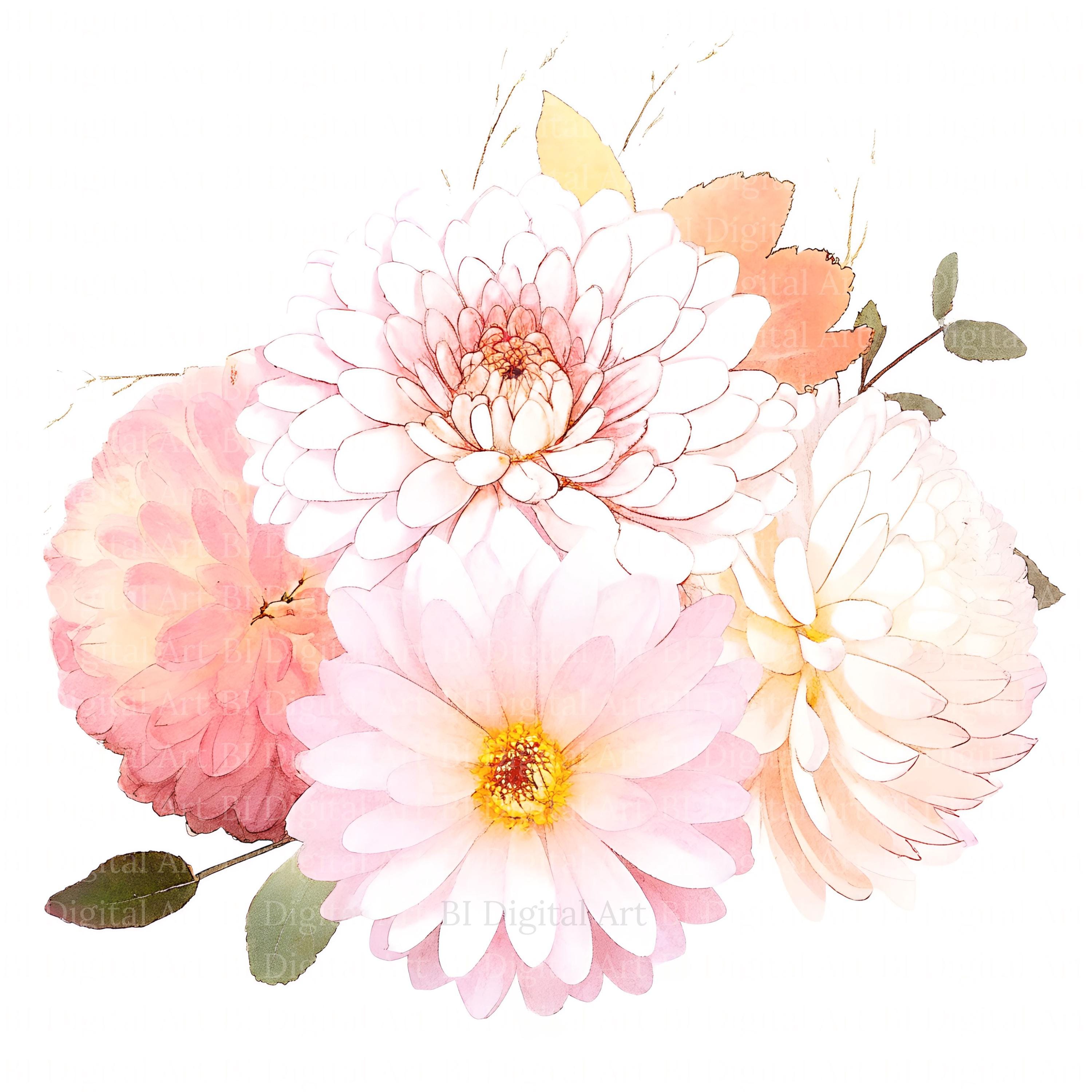 10 Dahlia Flower Bouquets, Autumn Floral Cliparts, Watercolor Flowers ...