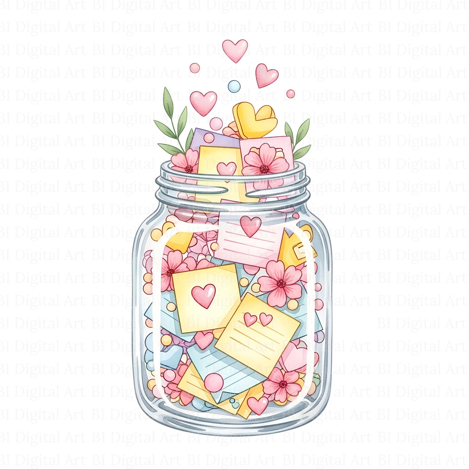 12 Friendship Jar Cliparts – Watercolor Notes & Hearts in a Glass Jar ...