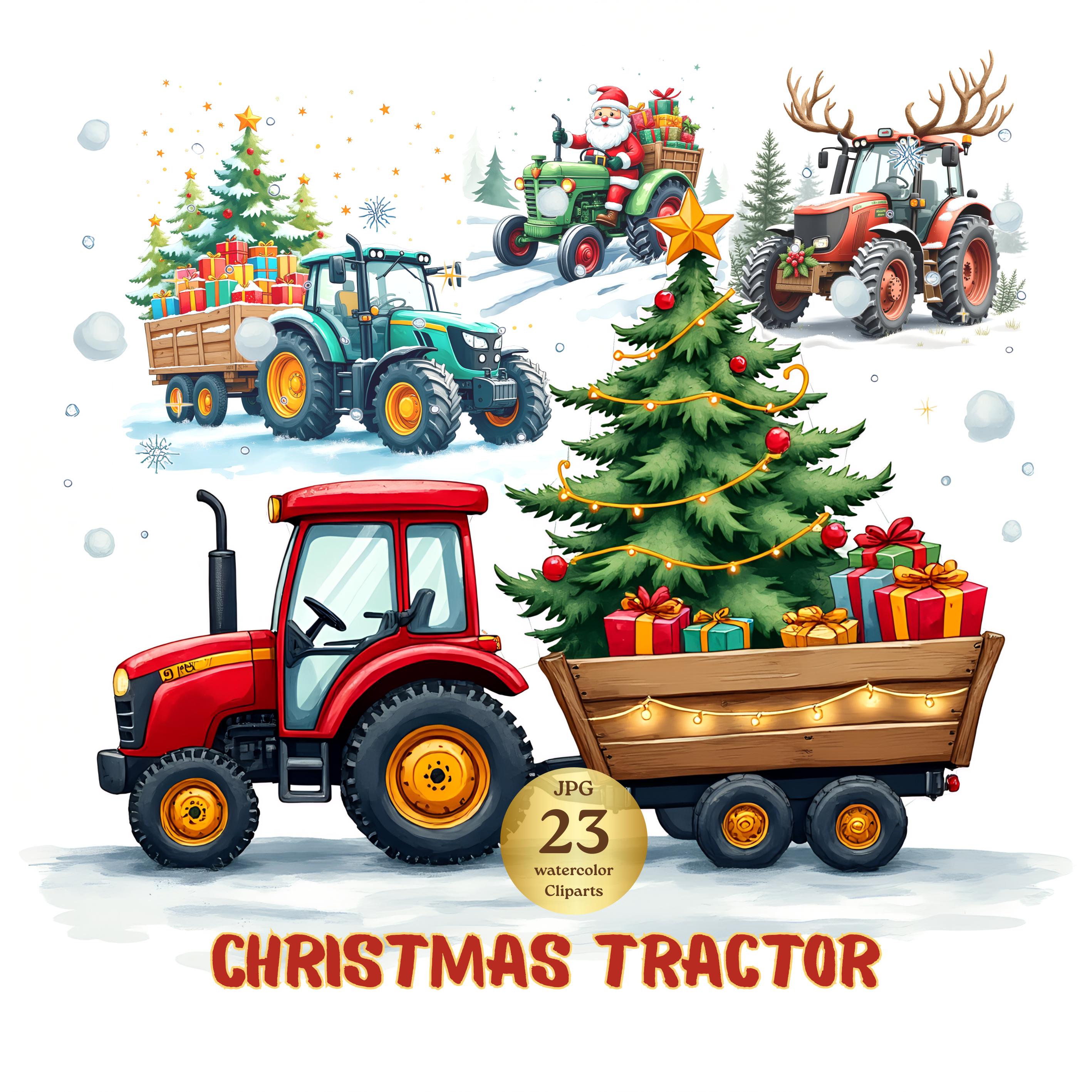 23 Christmas Tractor Cliparts Bundle – Festive Watercolor Tractors With ...