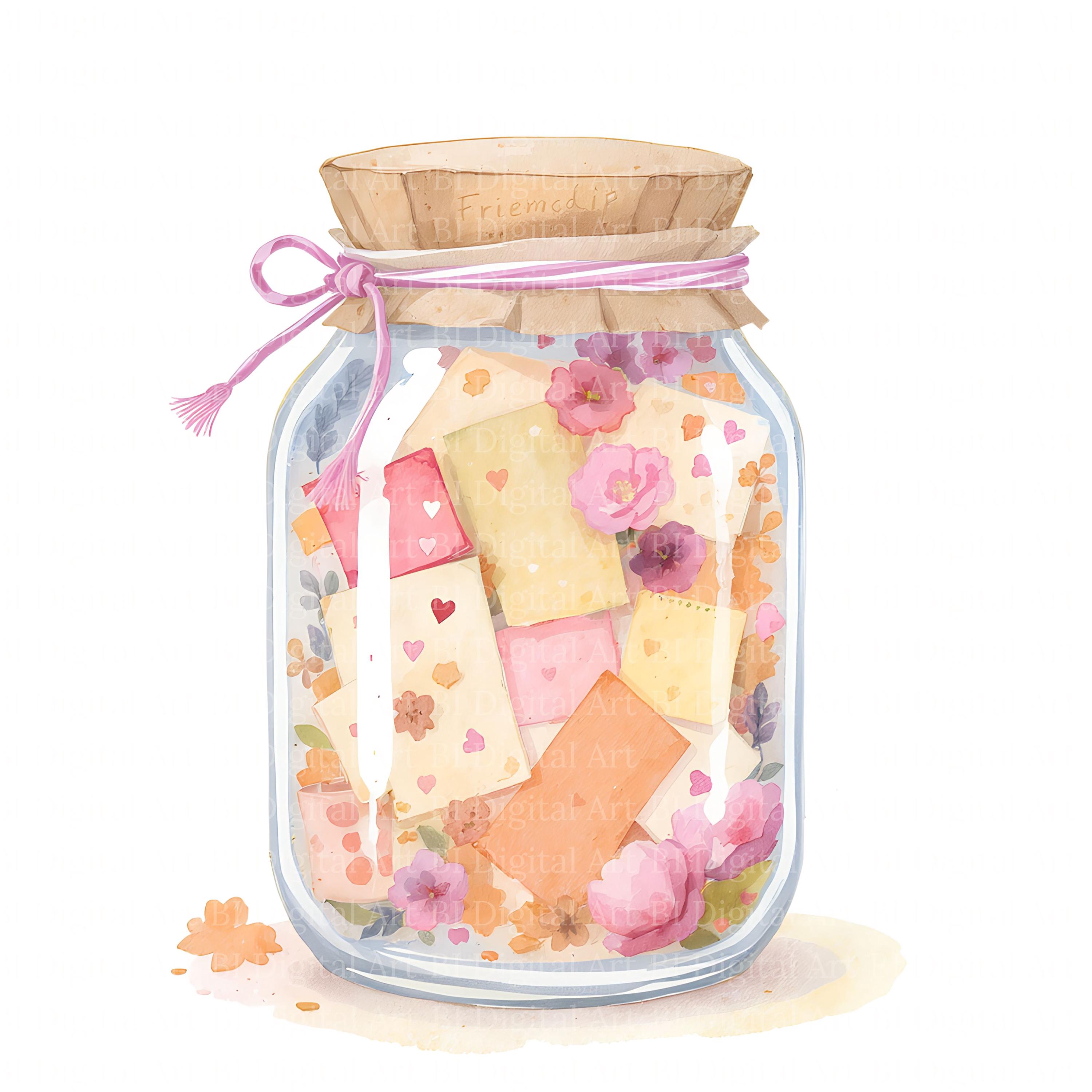 12 Friendship Jar Cliparts – Watercolor Notes & Hearts in a Glass Jar ...