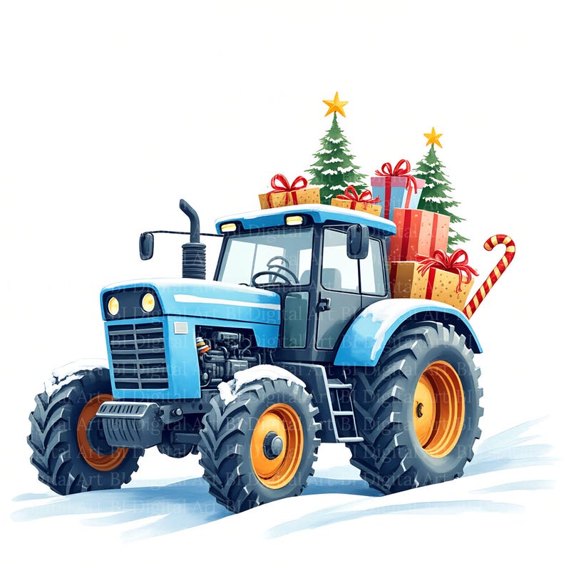 23 Christmas Tractor Cliparts Bundle – Festive Watercolor Tractors With ...