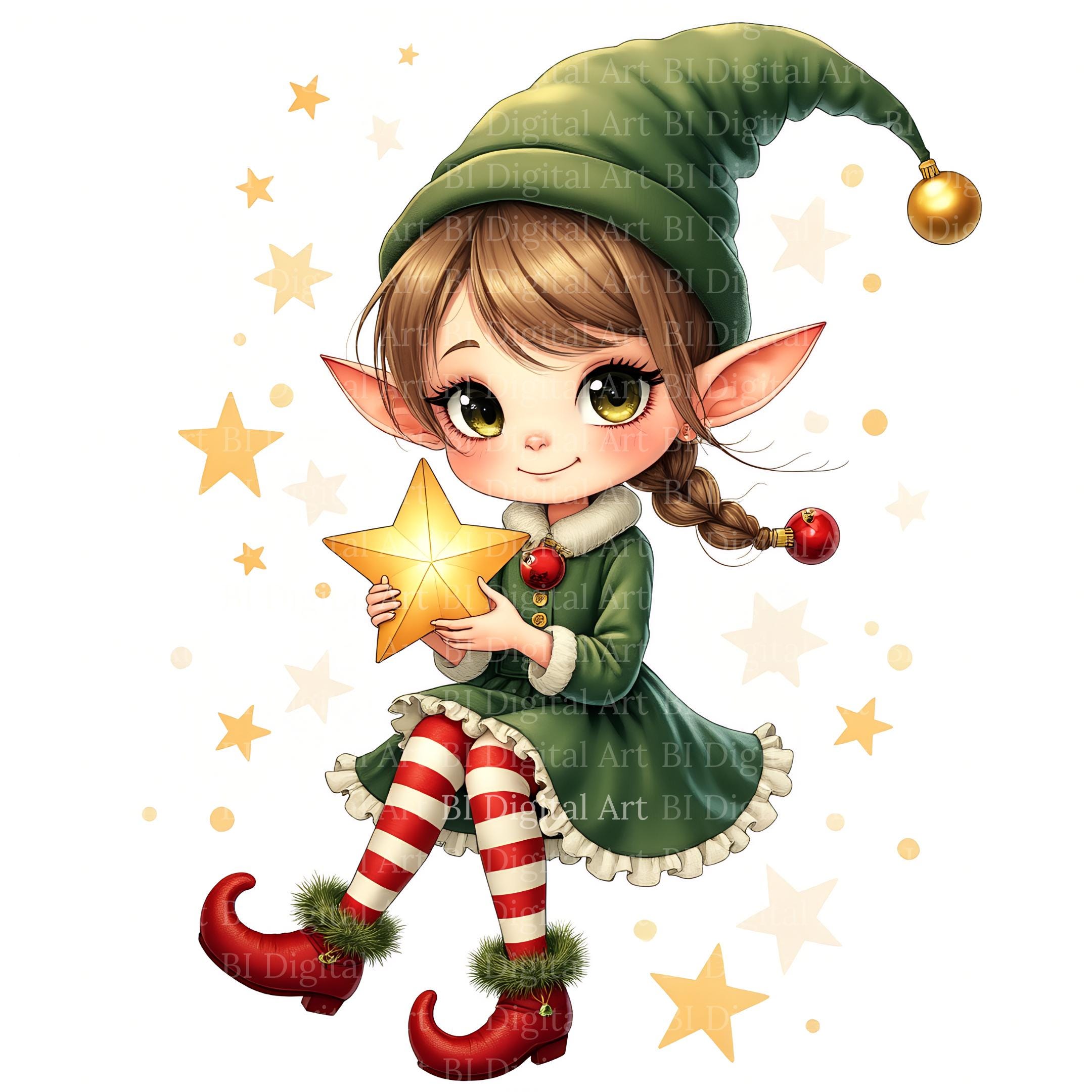 14 Christmas Elf Girl Cliparts – Cute Holiday Elves With Lanterns ...