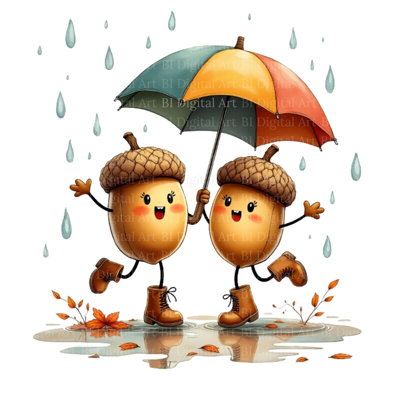 10 Funny Acorns Cliparts, Watercolor Autumn Acorn Illustrations, PNG ...