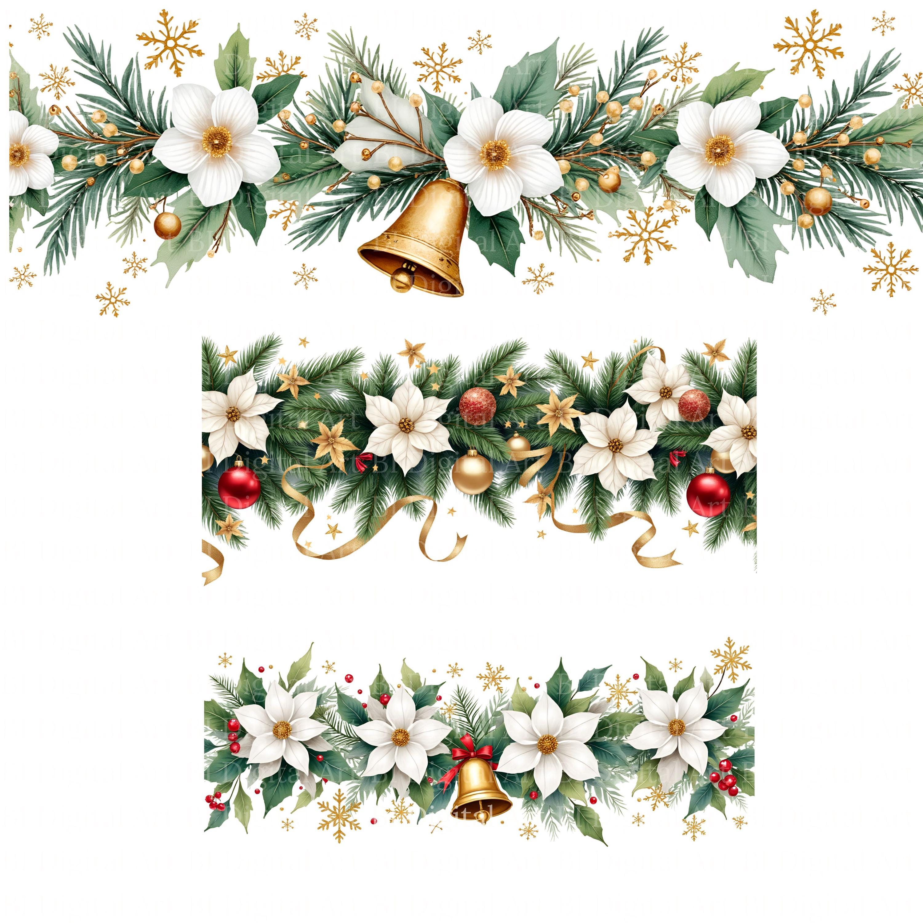 24 Christmas Garland Clipart, Festive-xmas Borders With Bells ...