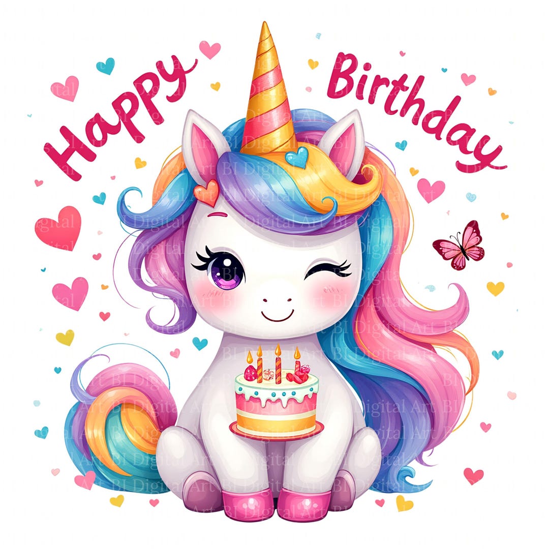 14 Cute Birthday Unicorn Clipart – Colorful Cartoon Unicorn With Cake ...