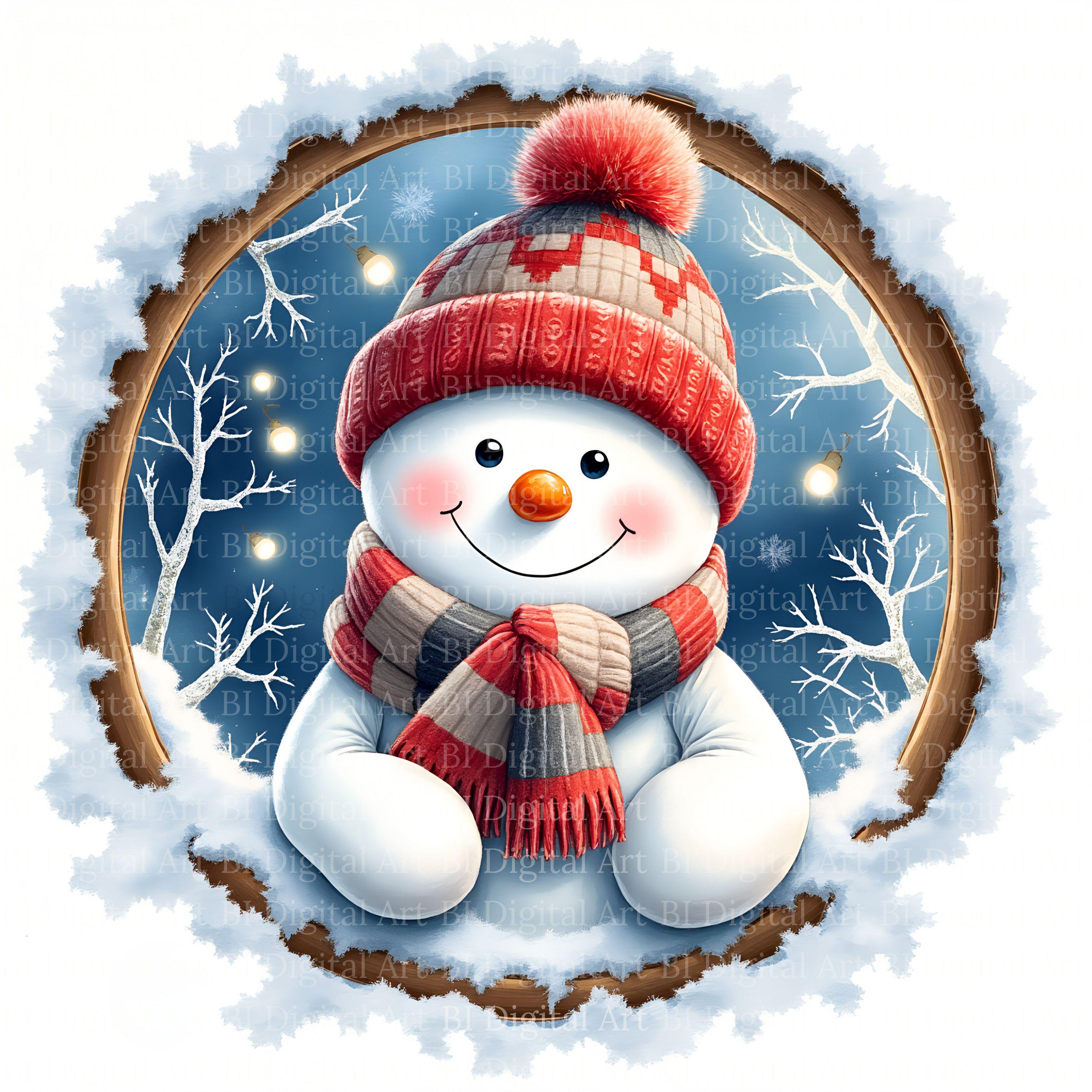 12 Peeking Snowman Cliparts – Cute Watercolor Snowmen From a Frosty ...