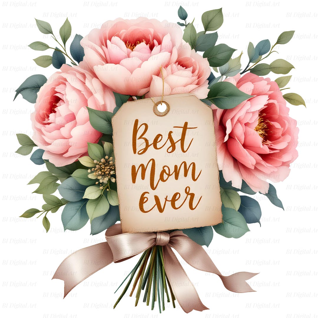 Best Mom Ever- Floral Bouquet Clipart | Watercolor Peony | Mother's Day ...