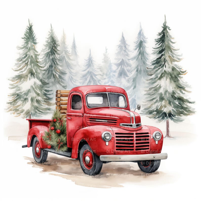 16 Christmas Car Cliparts – Festive Pickup With Trees and Gifts ...