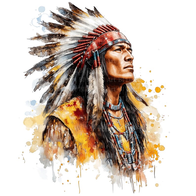 14 Native American Indian Chief Clipart, Indian Chief Images, Printable Watercolor, Hi-res PNG ...