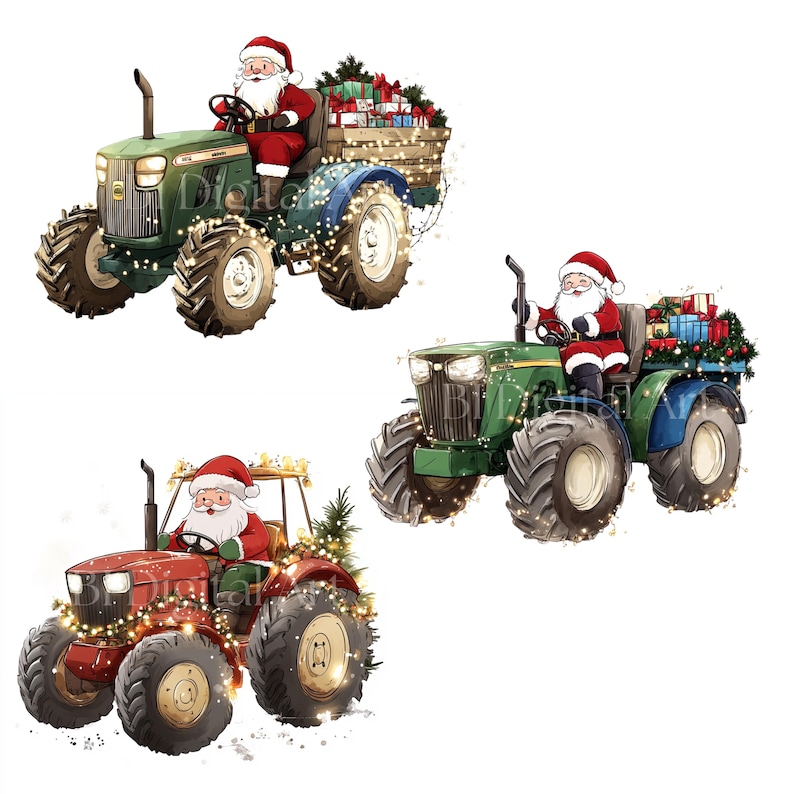 12 Santa Claus Tractor Cliparts, Christmas Illustrations, DIY Christmas ...