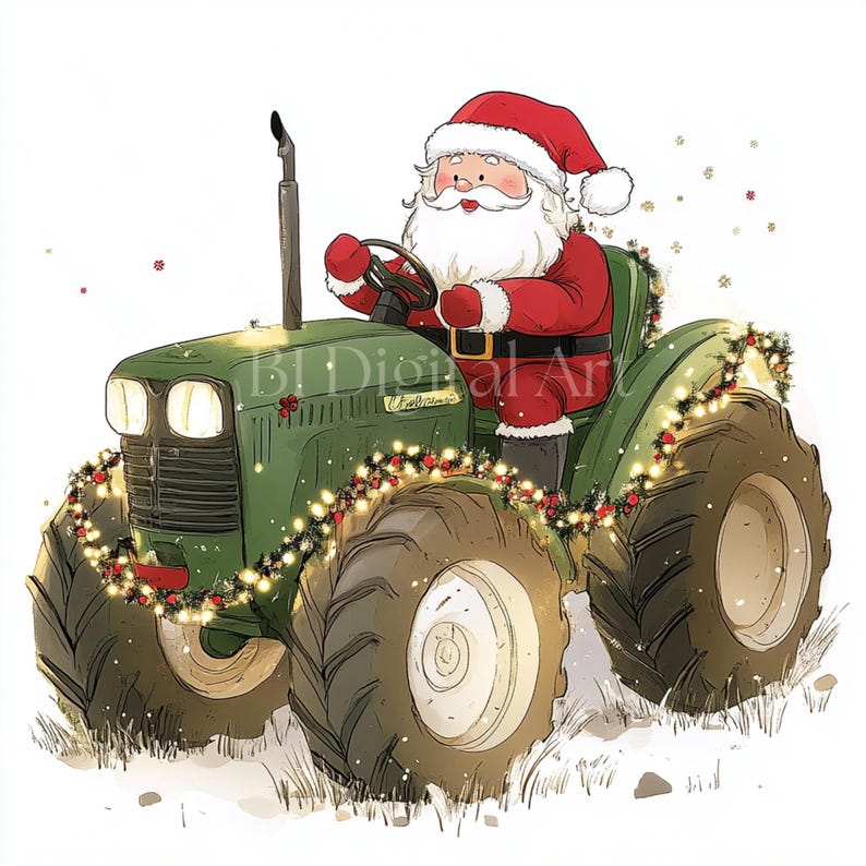 12 Santa Claus Tractor Cliparts, Christmas Illustrations, DIY Christmas ...