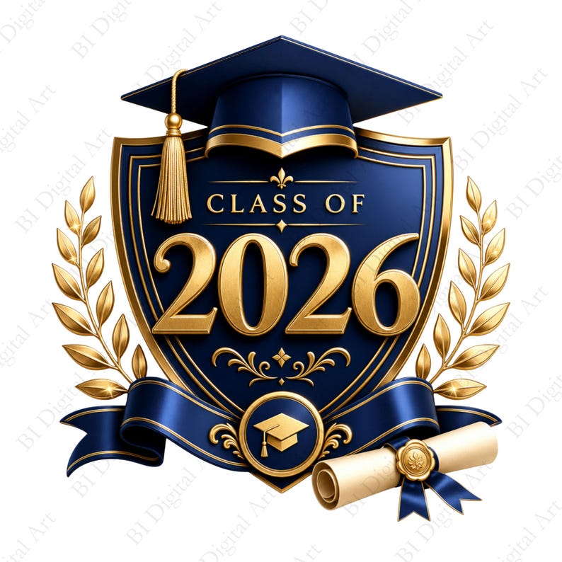 Class of 2026 Graduation Clipart – Royal Blue & Gold Cap Design ...