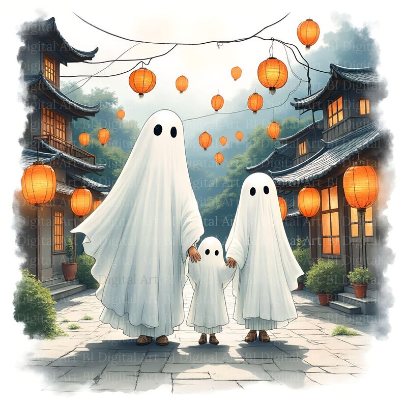 7 Halloween Ghost Family Cliparts, Watercolor Ghost Illustrations ...