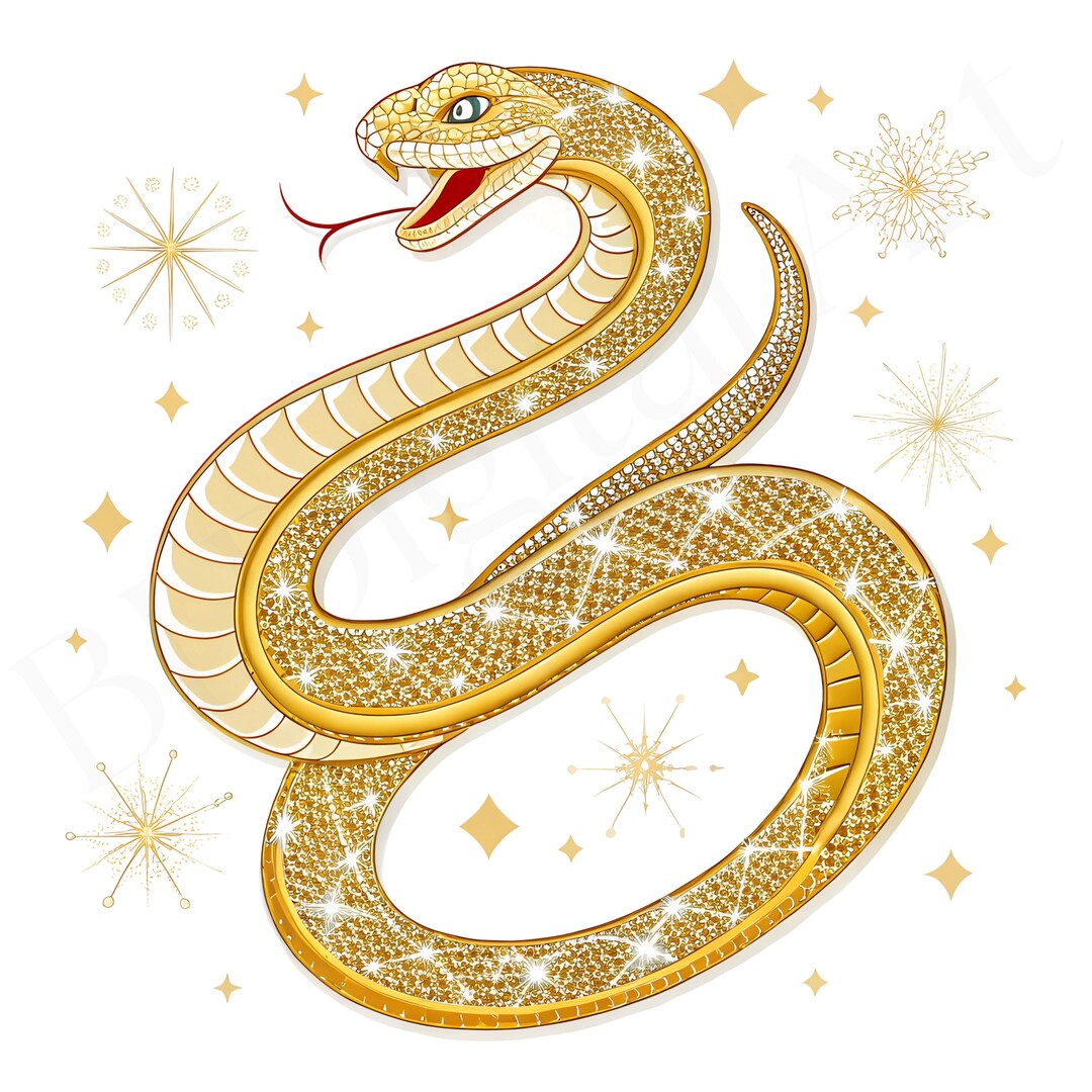 Golden Snake Watercolor Clipart in Luxury Style – Glittering Diamond ...