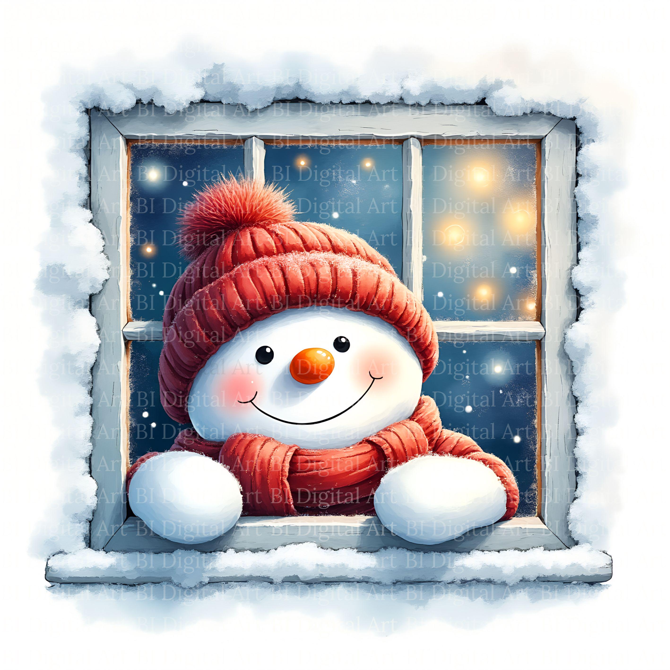 12 Peeking Snowman Cliparts – Cute Watercolor Snowmen From a Frosty ...