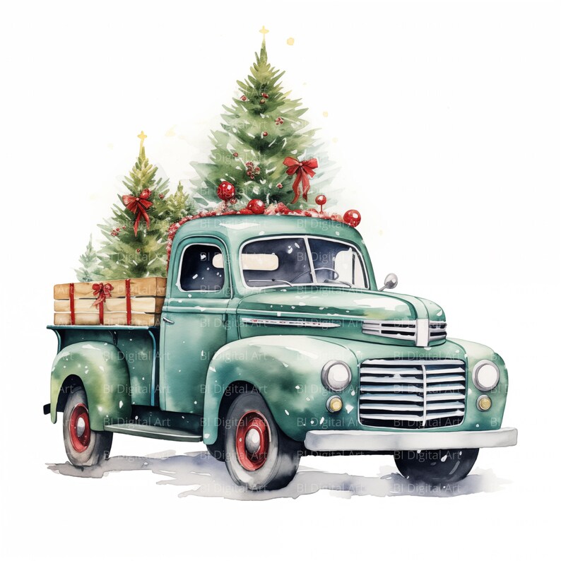 16 Christmas Car Cliparts – Festive Pickup With Trees and Gifts ...