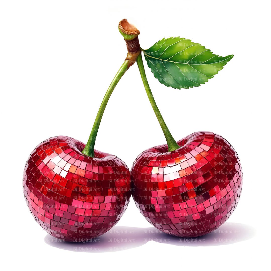 10 Cherry Disco Ball Cliparts, Watercolor Party Cherries, Retro Disco ...
