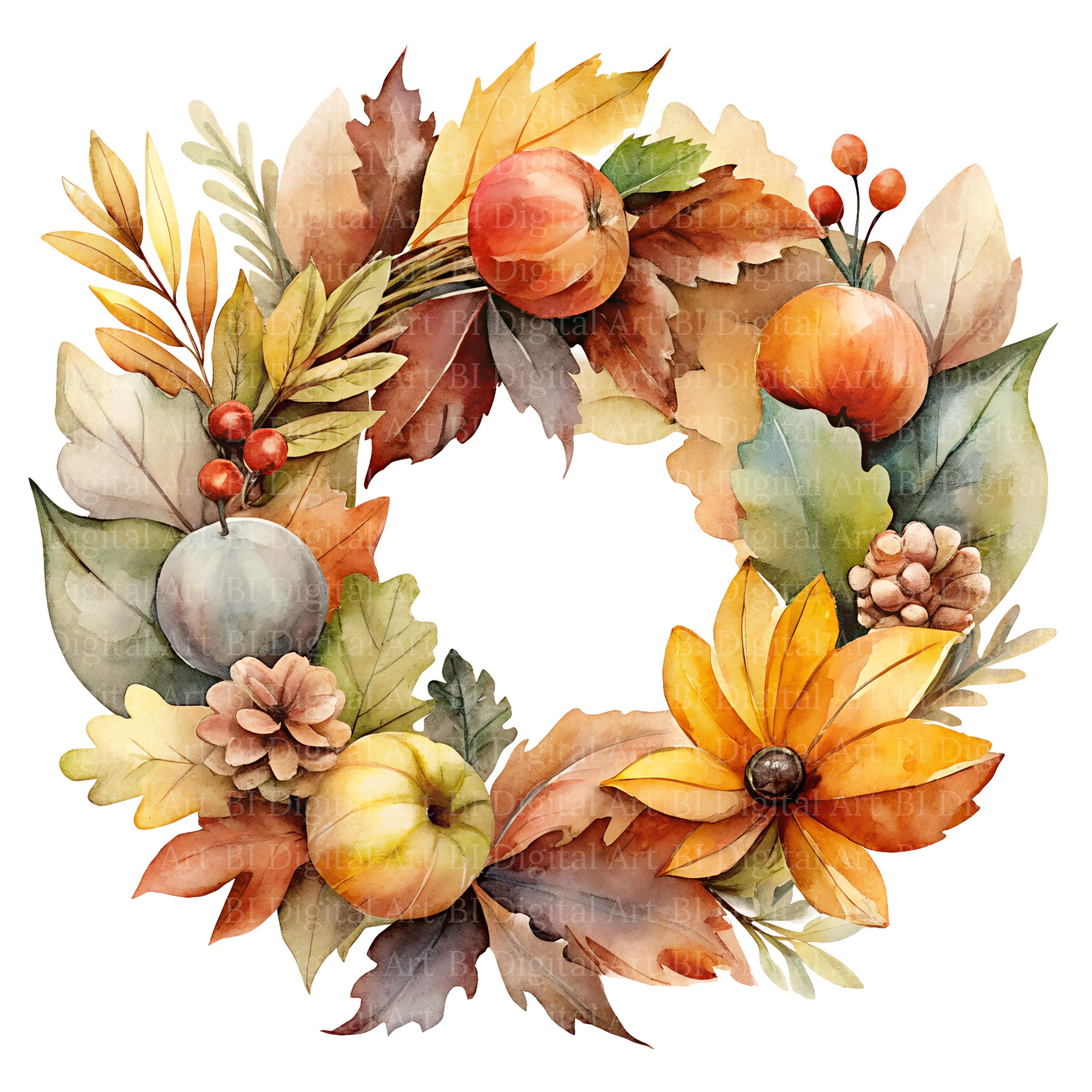 Autumn Wreath Clipart, Watercolor Wreath, Printable Watercolor Images ...