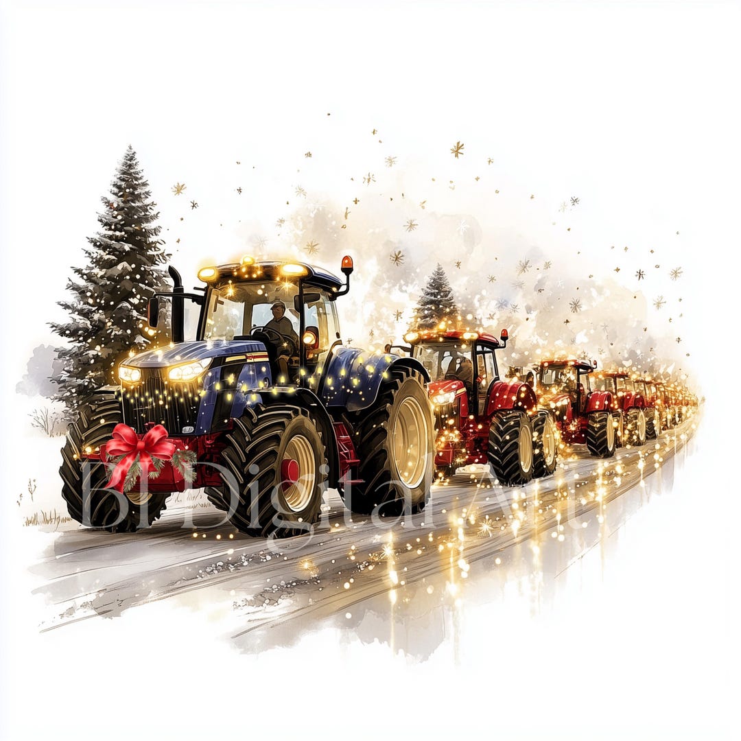Farmers on Christmas Lights Tour, Christmas Tractor Clipart, Printable ...