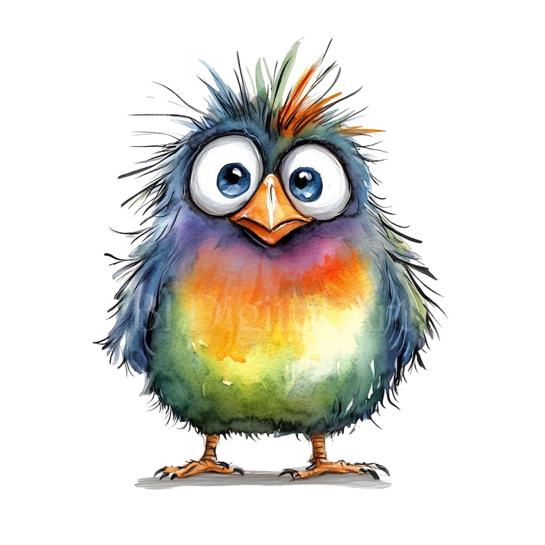 10 Funny Bird Clip Art, Whimsical Bird, Watercolor Images, Transparent ...