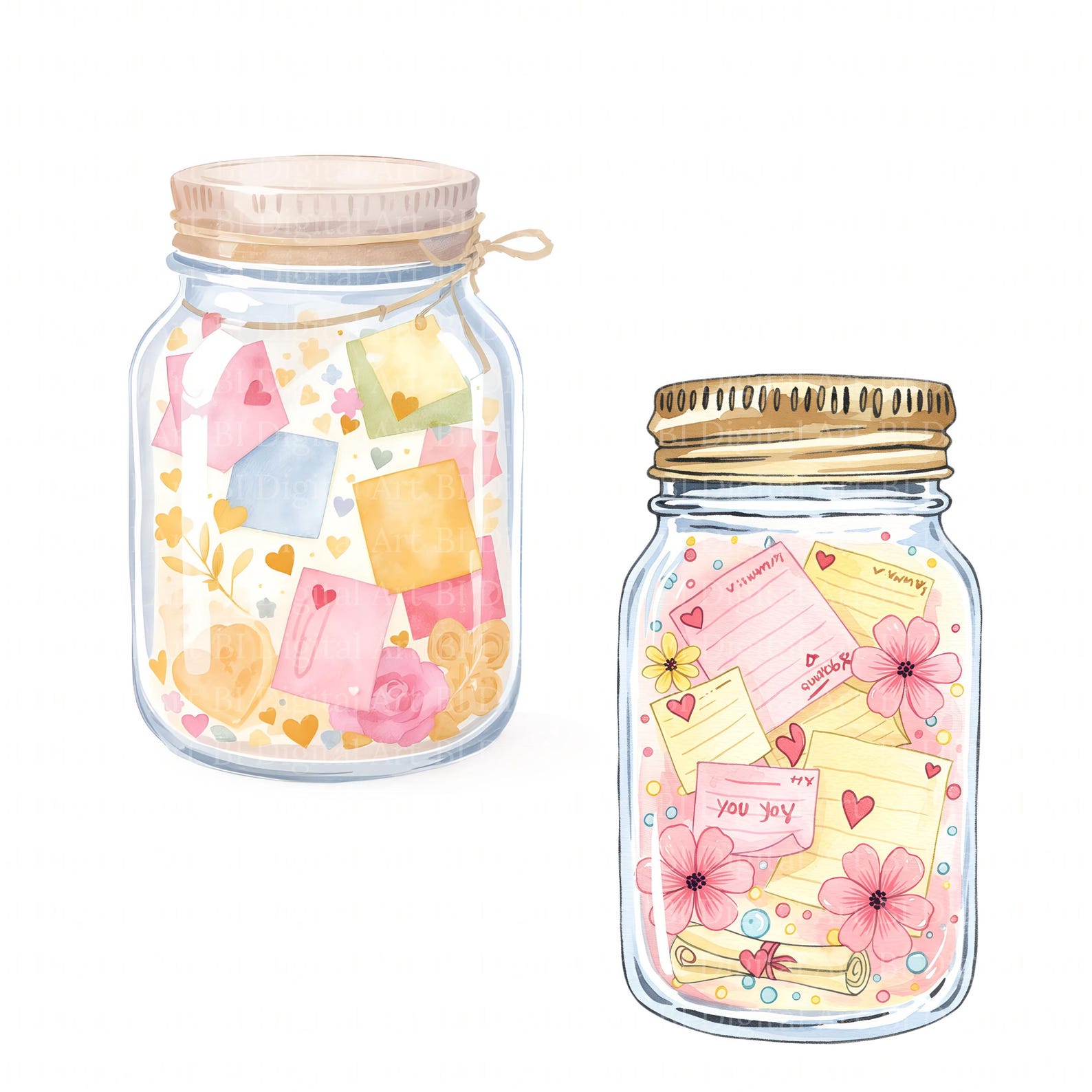 12 Friendship Jar Cliparts – Watercolor Notes & Hearts in a Glass Jar ...